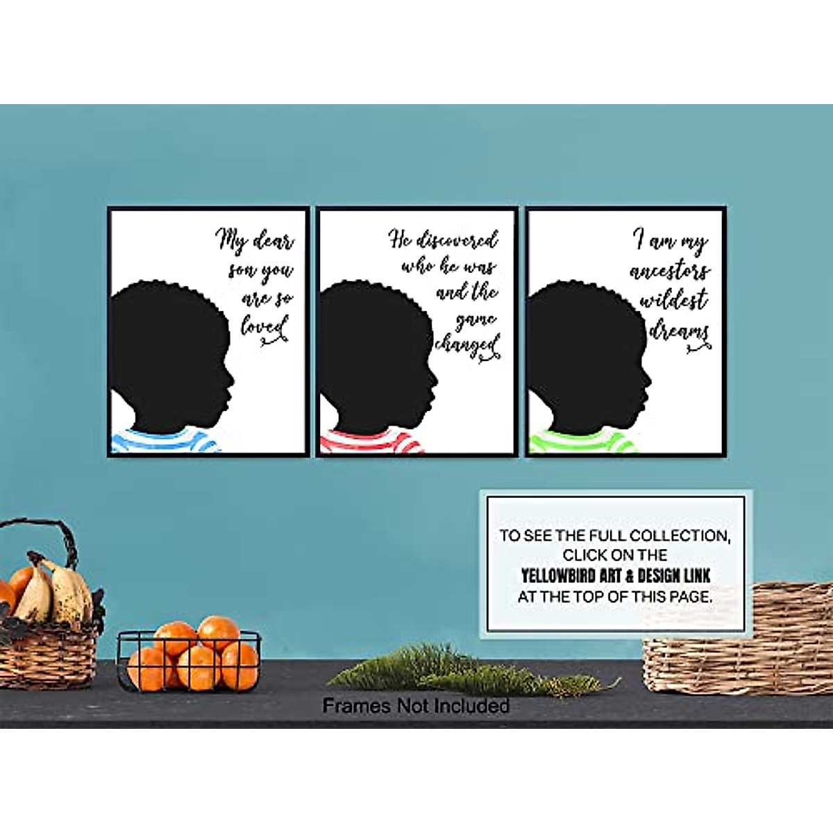 Black African American Boys Bedroom Wall Art - Son Gifts for Boys Room Decor - Inspirational Quotes - Motivational Educational Little Boys, Toddler Boys, Baby Boy, Nursery, Kids Room Decorations Set