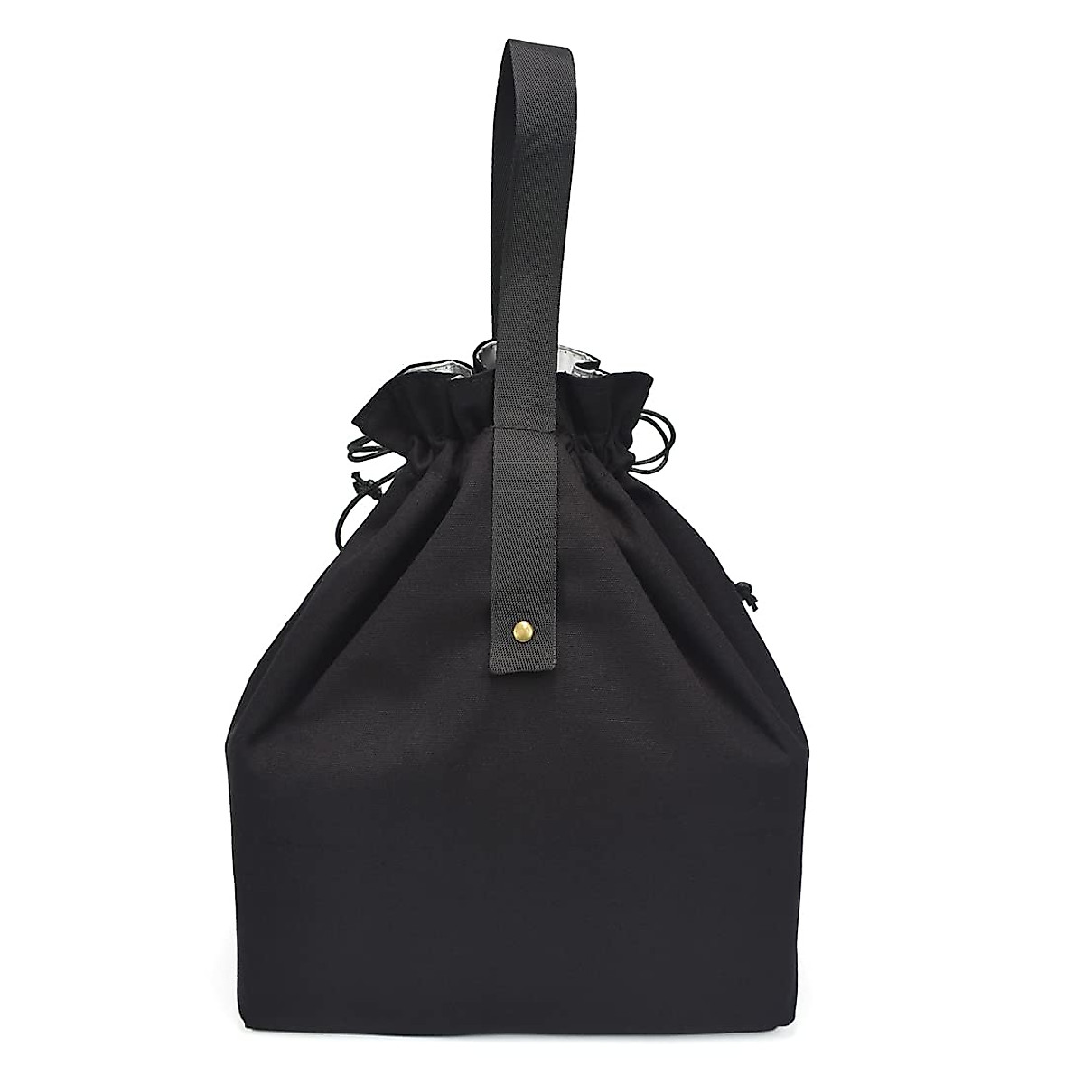 ZIIYAN Reusable Lunch Bag Insulated Handbag Tote bag with Handle and Drawstring Closure for Women Work Picnic or Travel (Black)