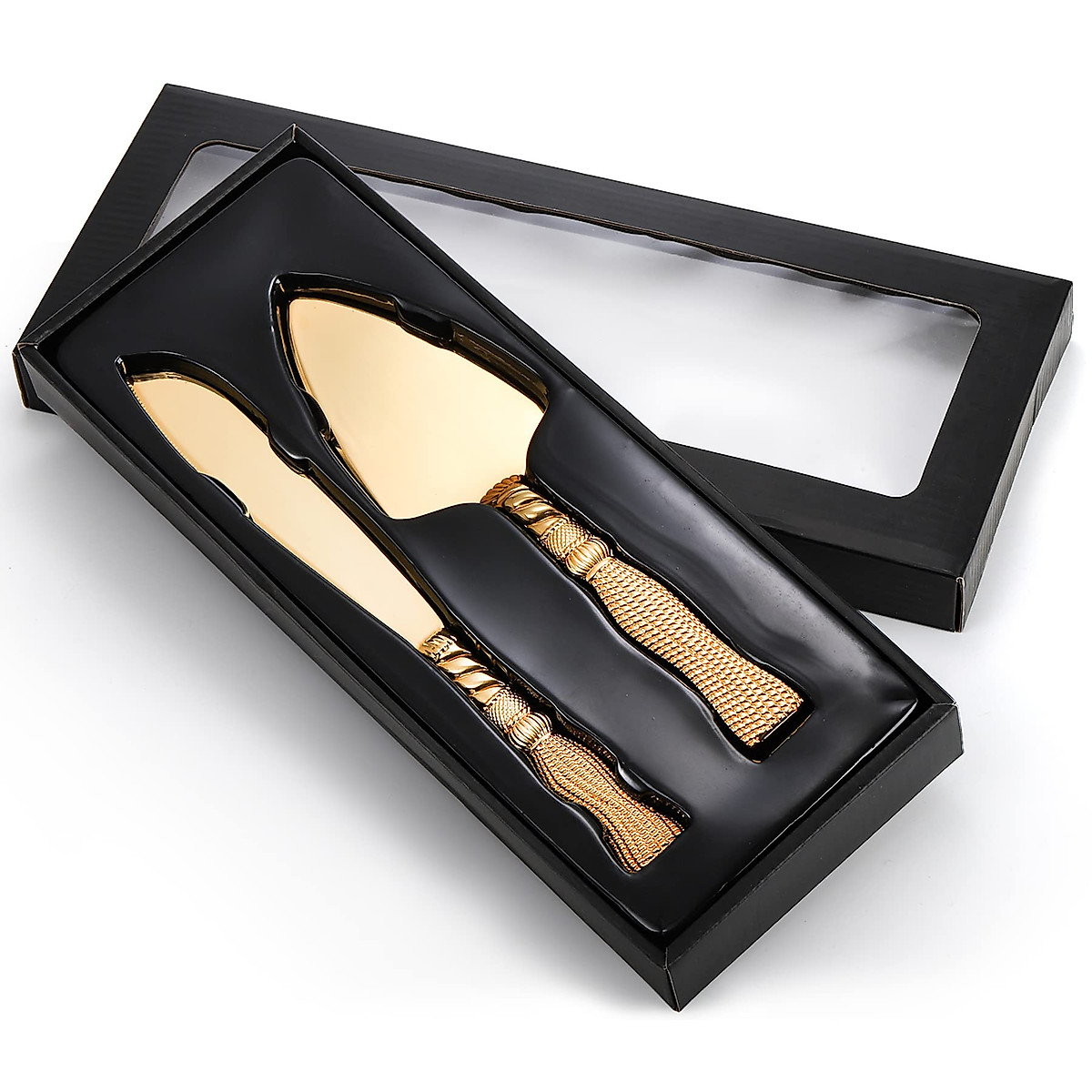 Yesland Wedding Cake Knife and Server Set of 2, Vintage Engraved Gold Cake Cutting Utensils for Wedding Bridal, Anniversary, Birthday, Christmas Gift