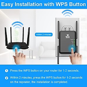 WiFi Extender Signal Booster Long Range Coverage to 8000sq.ft and 45+ Devices, WiFi 2.4&5GHz Dual Band WPS WiFi Signal Strong Penetrability, 360°Coverage Supports Ethernet Port