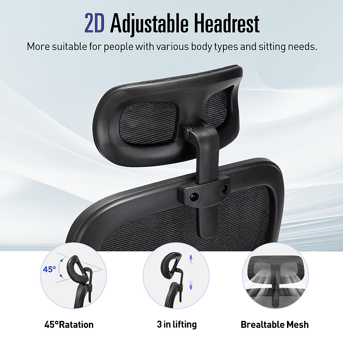 SOMEET Ergonomic Mesh Office Chair Big and Tall, Oversized Adjustable Headrest and 3D Armrests Executive High Back Desk Chair, Multifunctional Swivel Computer Task Chair with Lumbar Support, Black