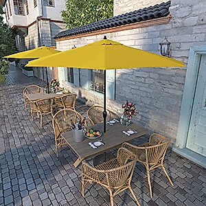 California Umbrella 9' Round Aluminum Market Umbrella, Crank Lift, Auto Tilt, Bronze Pole, Lemon Olefin