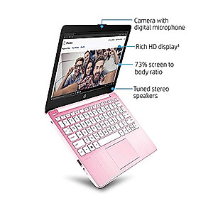 2021 HP Stream 11.6" HD Laptop Computer, Intel Celeron N4000 Processor, 4GB RAM, 64GB eMMC , 1-Year Office 365, Webcam, Intel UHD Graphics 600, Bluetooth, Windows 10 S, Pink, 32GB SnowBell USB Card