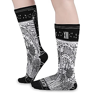 MYSTCOVER Tarot Card Death Socks for Women Socks for Men Crew Socks for Boys Mid Socks for Girls Stocking Stuffers for Teens Casual Athletic Sport Dress Socks