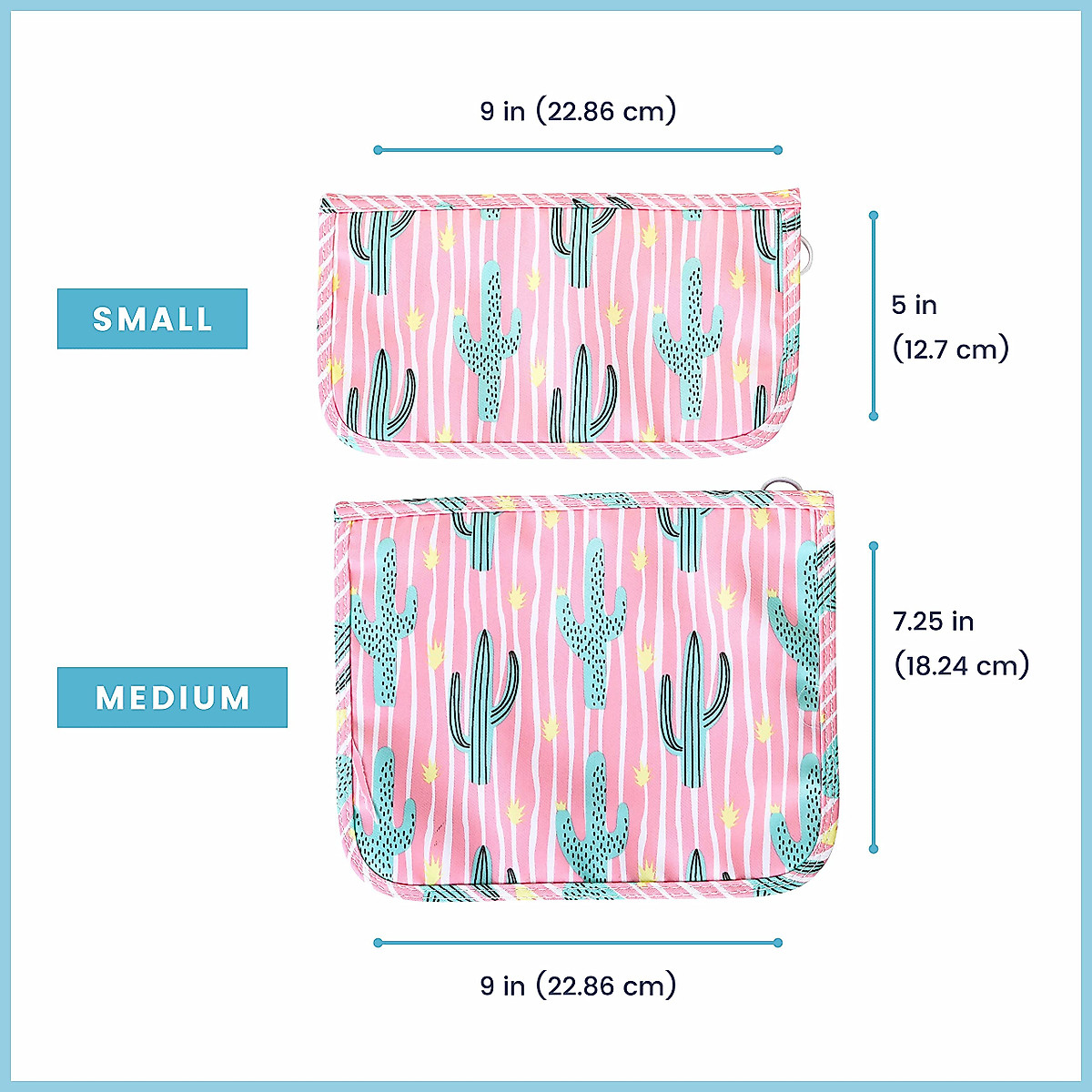EzPacking Clear Zipper Pouches (Set of 2) / Transparent Reusable PVC Organizers for Women’s Purse or Tote Bag/Cute Slim Flat Japanese Style Watermelon Cactus Pouch for Travel (Cactus)
