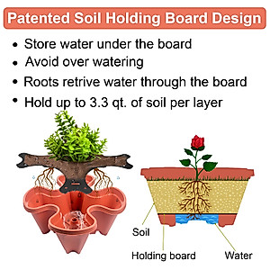 DUNCHATY Stackable Planter with Removable Wheels and Garden Tools, Garden Planting Tower Planters, Indoor Outdoor Gardening Pots - 5 Tier Vertical Garden Planter