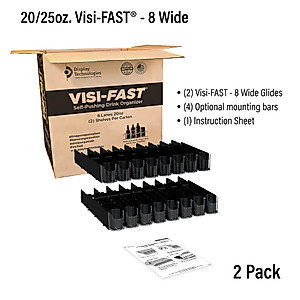 Display Technologies Visi-Fast 20oz (Pack of 2) Fridge Organizer, Pusher Glide, Beverage Water Bottles Storage for Refrigerator, Kitchen Can Bottle Organizer, Energy Drink Bottle Dispenser