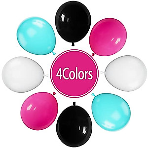 Paready Disco Music Party Balloons, 30 Pcs 12 Inch Hot Pink Black Blue and White Latex Balloons with Ribbons for 80s 90s Disco Music Party Hip Hop Theme Party Birthday DJ Short Video Party Decoration