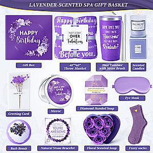 Birthday Gifts for Women ,Mom, Wife, Girlfriend, Sister, Her- 14PCS Purple Happy Birthday Relaxing Gift Set Self Care Package Get Well Soon, Female Friendship Gifts Care Gifts
