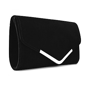 U-Story Womens Velvet Bridal Clutch Evening Prom Wedding Shoulder Chain Bag Handbag (Black)