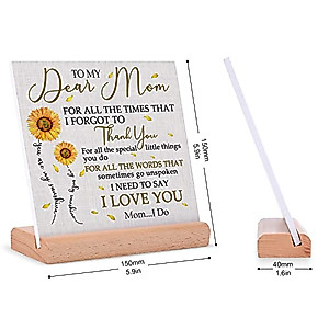 Mother's Day Gifts for Mom, Mom Cards Gifts, Birthday Gifts for Mom, Appriciation Gifts for Mom, Desk Decor Plaque with Wood Stand for Mom