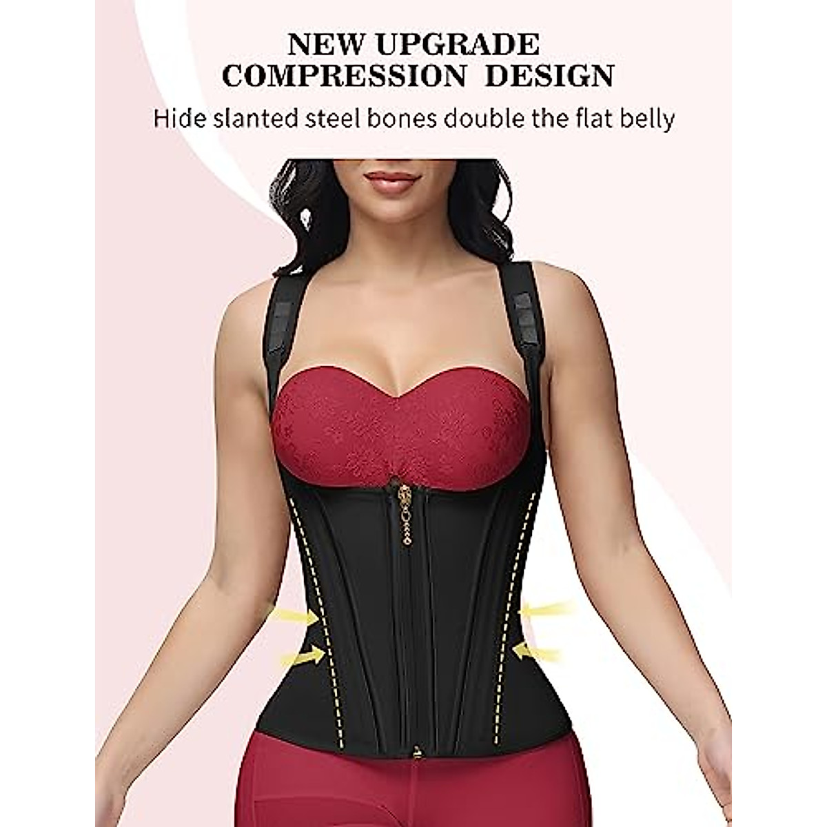 SHAPSHE Waist Trainer for Women, Tummy Control Sports Girdle, Workout Body Shaper with Adjustable Shoulder Strap Black