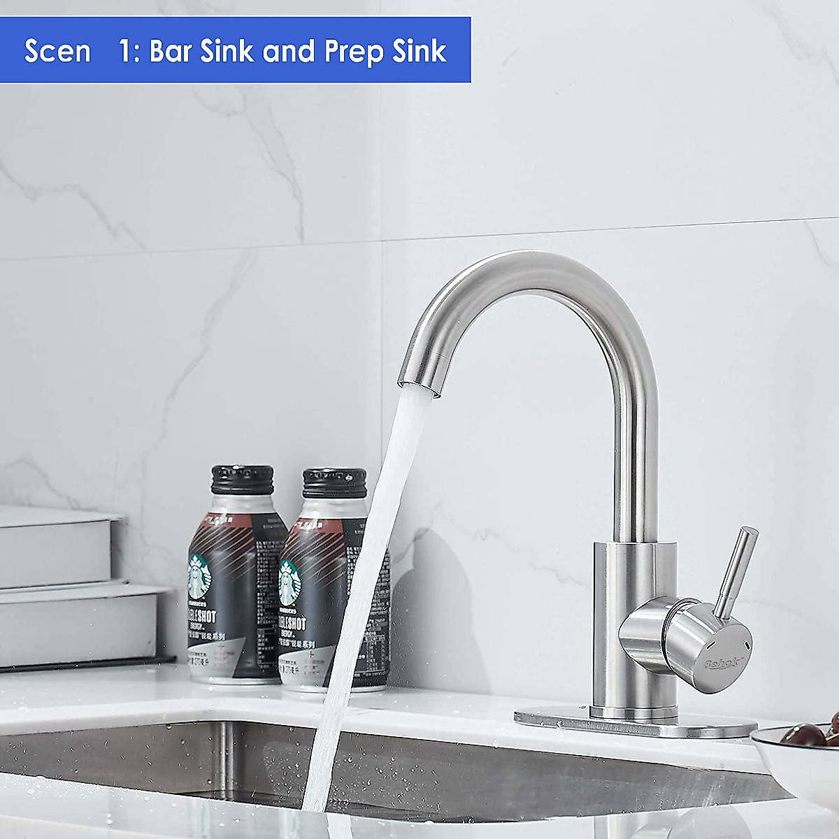 BEHOK Wet Bar Sink Faucet Single Hole Stainless Steel 1 Handle Small Modern Kitchen Tap Prep Sink Bath Bathroom Mixer