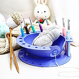 HOUSON Yarn Bowl Large Knitting Bowl Holder with Crochet Hooks Hole Holder,Knitting Flat Bottom Wool Balls Storage Organizer Yarn Storage Bowl for Women Crocheting Knitting Mother's Day Christmas Gift