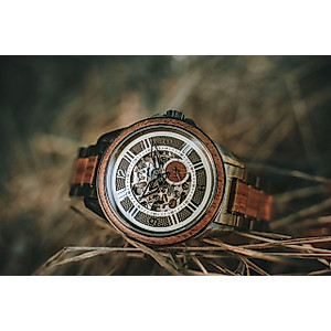 HOLZKERN Jemaa Men’s Watch, 43mm Silver Skeleton Dial, Brushed Stainless Steel Strap, Vintage Watch for Men