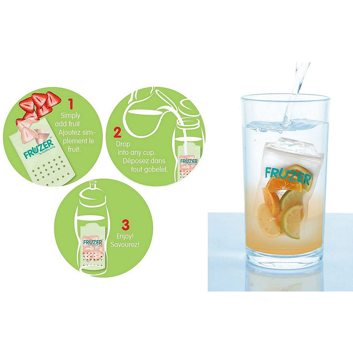 FRUZER Mini Disposable Fruit Infuser Bags (5 PK, each 8 Bags) Total 40 Bags - Refreshing & Beneficial - CLEAR & BPA-FREE