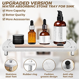 BFONS Instant Dry Sink Organizer, Sink Caddy Diatomaceous Earth Soon Neat Water Absorbing Stone Tray for Sink Kitchen Essentials Fast Drying Sponge Soap Holder Rack for Bathroom Organizer Countertop