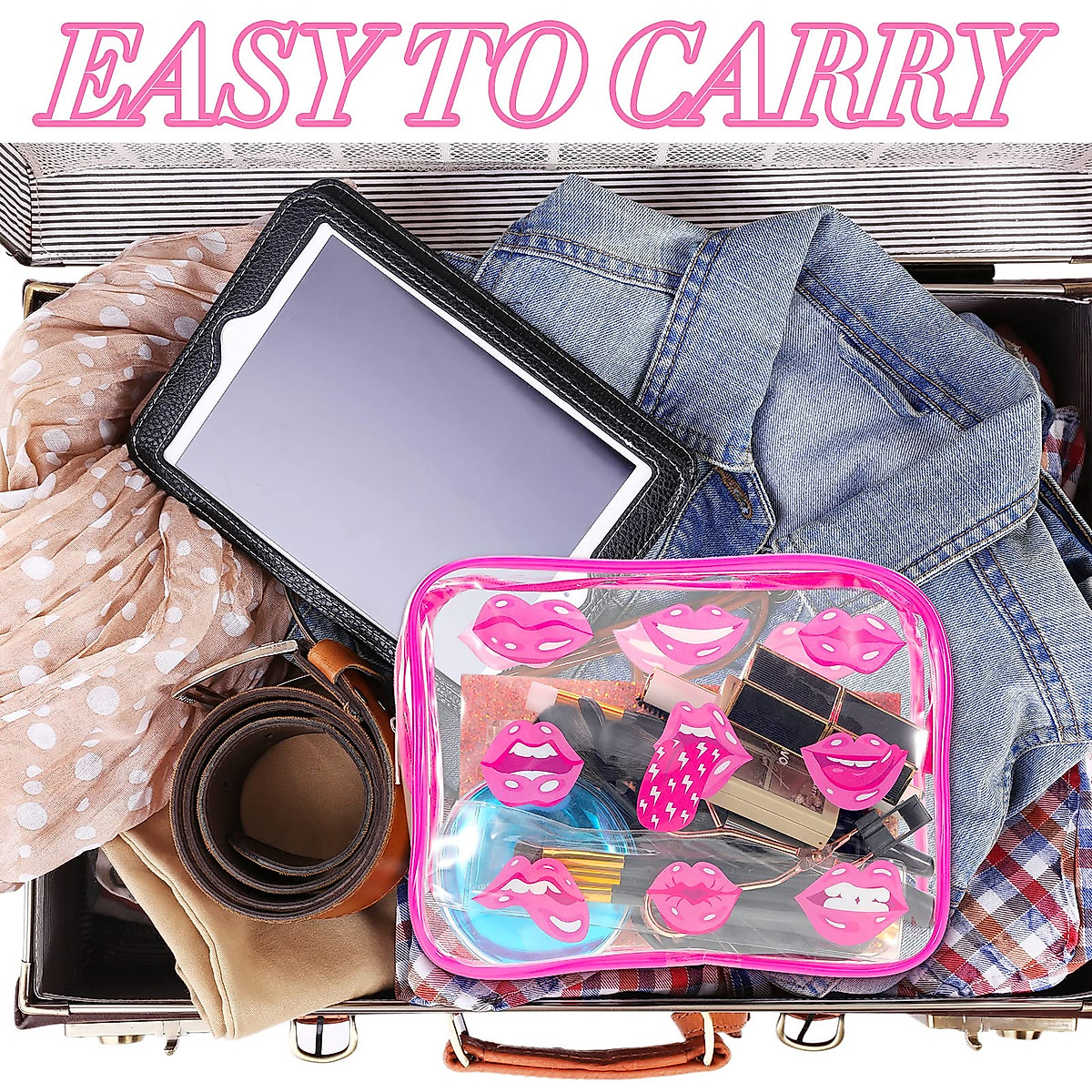 Cunno 6 Pcs Makeup Bags Gifts for Women Preppy Boho Smile Face Flamingo Clear Makeup Bags Cosmetic Transparent PVC Travel Toiletry Organizer(Preppy Style)