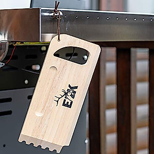ELK BBQ Grill Wooden Scraper - Compatible with Charcoal and Gas Barbecue Grill Grates - Safe, Natural and Bristle-Free Cleaning