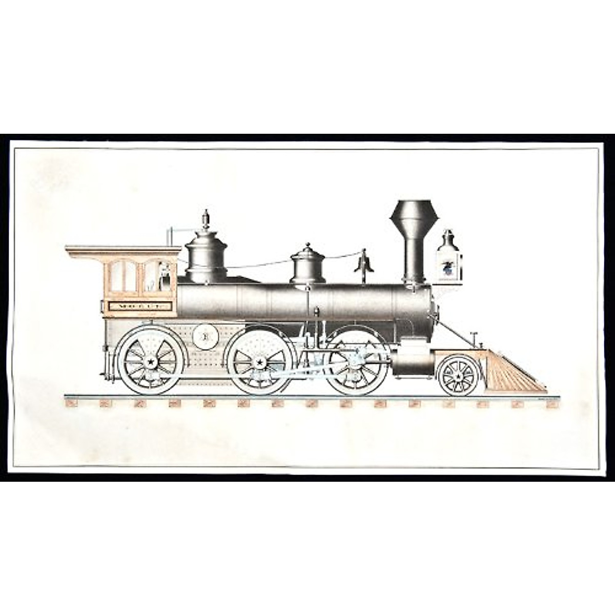[Steam Locomotive] An original ink and watercolour drawing of an American steam locomotive