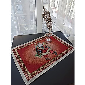 Christmas Placemats with Santa Set of 2 Red Fabric Holiday Glitter with gold Lurex (set of 2) Size:13in X 19in (34cm X 49cm)