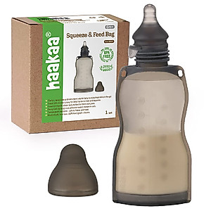 haakaa Baby Bottles Reusable Baby Food Pouches Squeezable Yummy Pouch for Milk/Juices/Purees, 260ml Squeeze & Feed Bag for Breastfeeding, Freezer Safe, Variable Flow Teat, 6M+