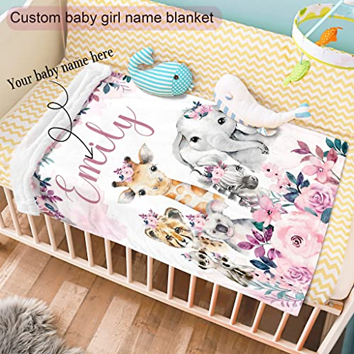 Personalized Baby Blanket for Girls with Name Custom Baby Blanket Throw Customized Name Receiving Swaddle Blanket for Infant Newborn Toddler Kid Name Blanket Soft Fleece Blanket(Woodland Animal)
