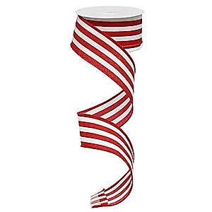 Vertical Stripe Wired Edge Ribbon - 10 Yards (Red, 1.5")