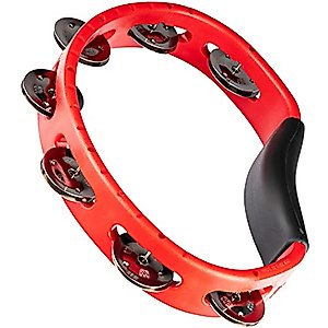 Meinl Percussion Headliner Handheld Hand Held Tambourine with Stainless Steel Jingles, Single Row-NOT Made in China-Red, Guiro Playing Surface, 2-Year Warranty (HTR)