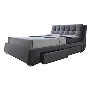 Benjara Fabric Upholstered Tufted California King Storage Bed with 4 Drawers, Gray