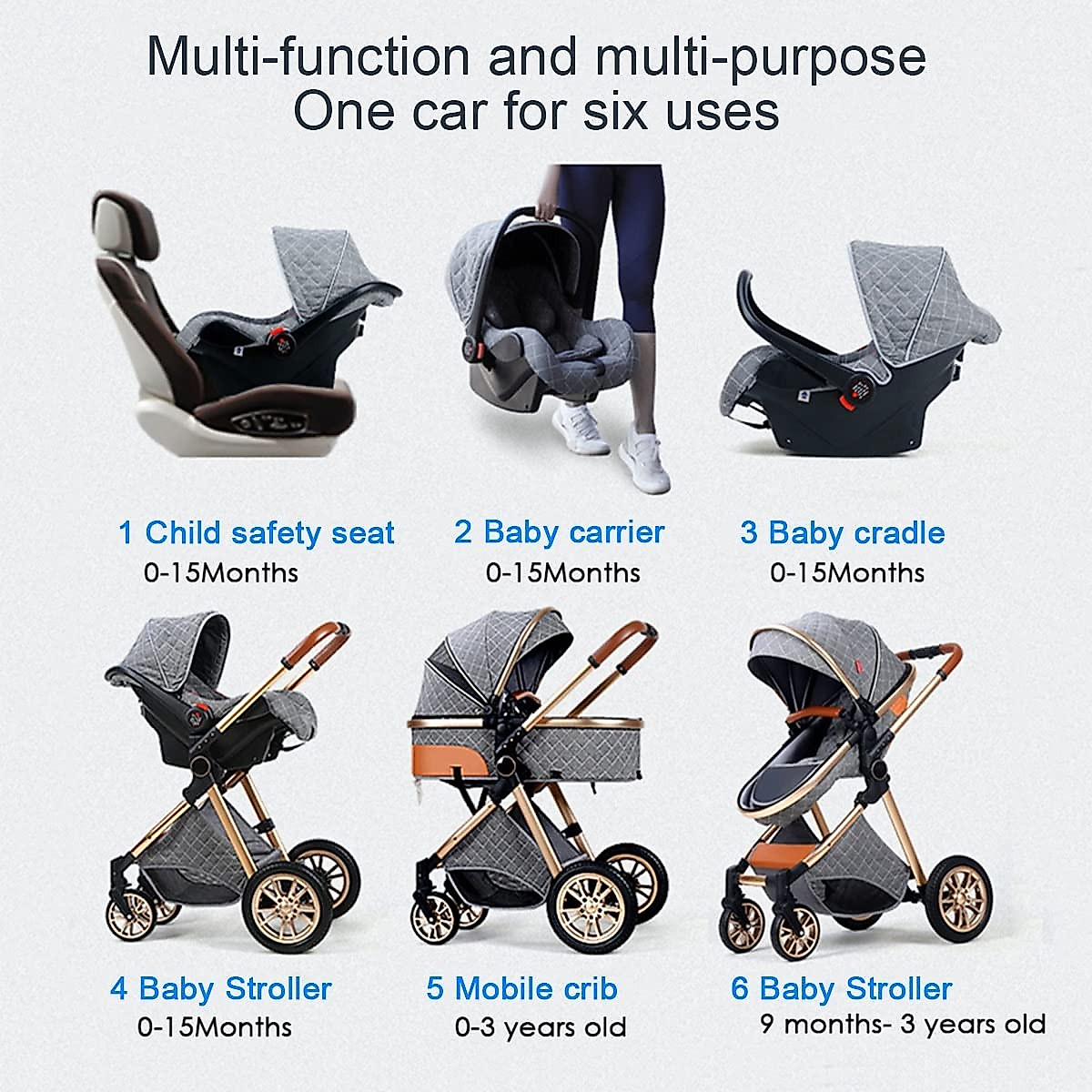 Shock Spring Stroller Compact 2 in 1 Infant Pram Baby Buggy|Folding|Adjustable Seat for Infant,Lightweight Pushchair Pram Stroller for 0-3 Years Kids (Color : Brown)