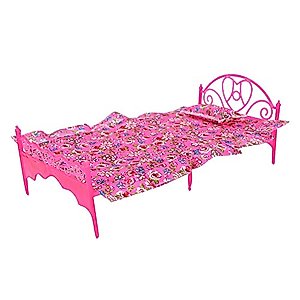 Fockety Safe Interesting Delicate Mini Dollhouse Bed, Dolls House Bed, Bedroom Furniture for Children Great Gift Girls Kids