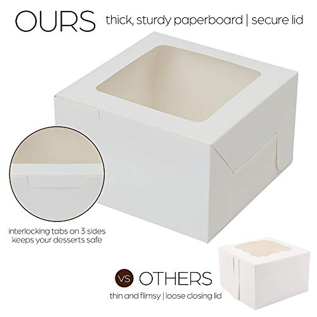 LotFancy White Bakery Boxes with Window, 4x4x2.5 Inches, 60 Pc Pastry Boxes for Cookies, Macarons, Chocolates and Baked Goods, Small Treat Boxes for Holidays, Parties, Birthday, White Paper Cardboard
