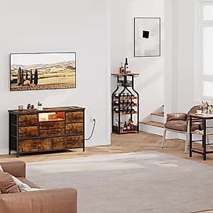 Jojoka 8 Dresser TV Stand with Power Outlet & LED for 55'' TV, Long Dresser for Bedroom with 8 Deep Drawers, Wide Console Table for Storage in Closet, Living Room, Entryway, Wood Top