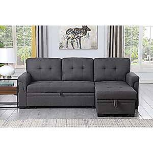 SONGG 84'' L-Shape Convertible Sleeper Sectional Sofa with Storage Chaise and Tufted Cushions, 3 Person Linen Upholstered Reversible Corner Couch w/Pull-Out Bed, for Living Room, Apartment