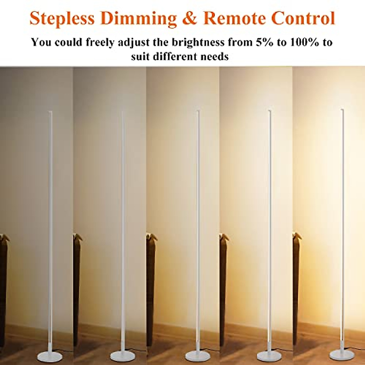 DENGALA Modern Corner Floor Lamp - 3000K-6000K LED Standing Lamp - Minimalist Dimmable Floor Lamp with Remote Control for Living Room, Bedroom (White)