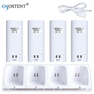 OSTENT Charger Dock Station + 4 Battery Packs for Nintendo Wii Remote Controller Color White