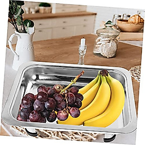 Garneck Steel Buffet Metal Serving Tray Dish Rack Tray Stainless Steel Sheet Pan Salad Platter Chafing Warmers Chafing Dish Inserts Buffet Party Metal Tray Canteen Tray Buffet Snack Tray