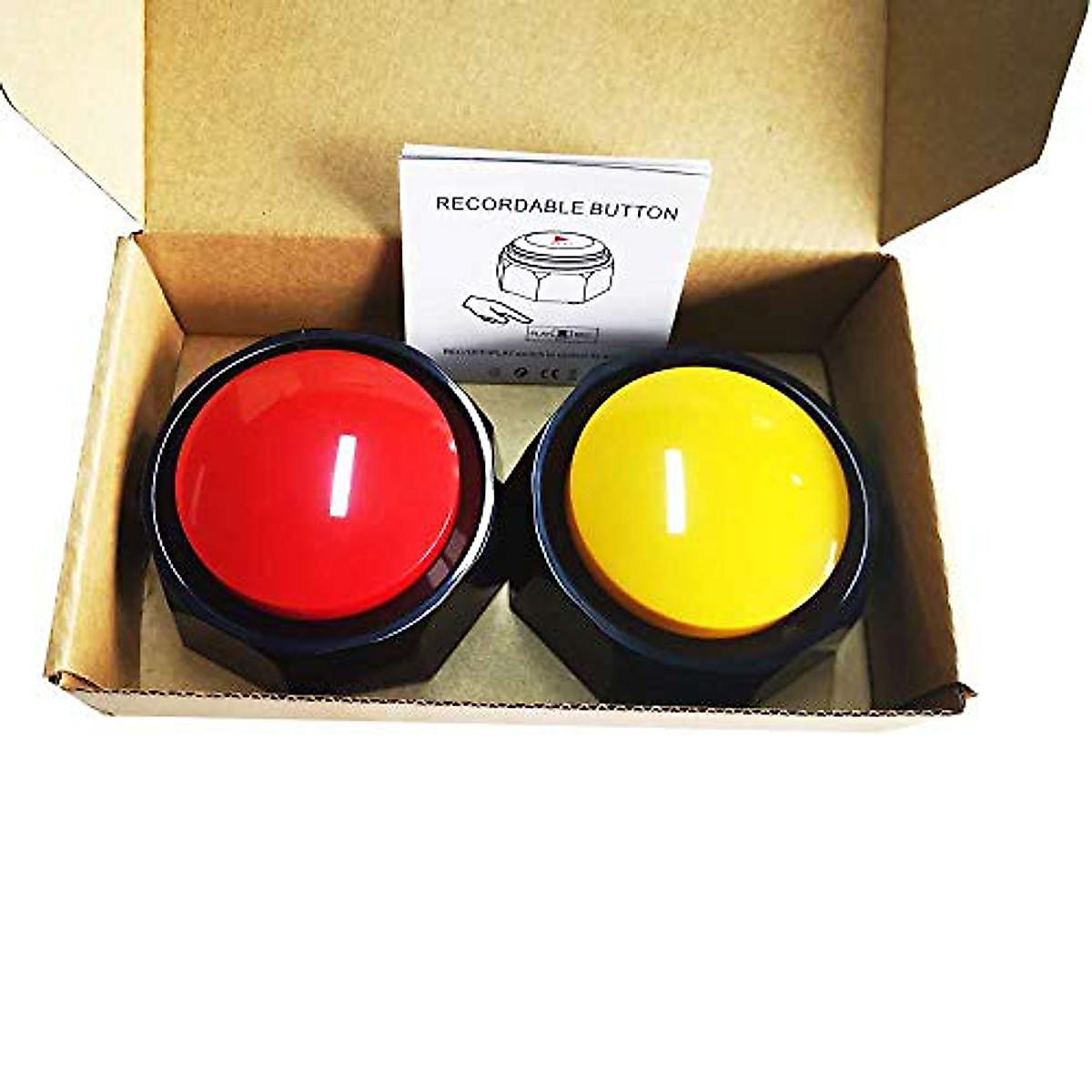 BOSKEY Dog Training Buzzer recordable Button-Record and Playback Any Message You want-10 Seconds Record Button 2 Colors(Including Battery) (Yellow+Red)