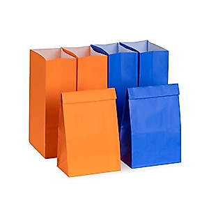 AWELL Small Party Favor Paper Bag Wrapped Treat Goody Snack Bags 9.3x5x3 inch for Graduation Birthday Recycled Bag,Orange and Royal Blue,20 Counts