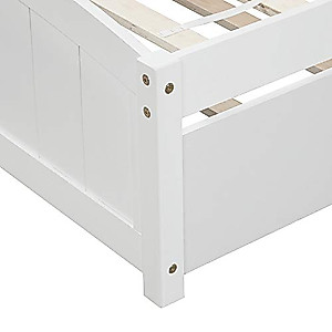 Rockjame Twin Platform Bed with Trundle, Minimalistic Stylish Wood Bed Frame, Easy to Install (White)