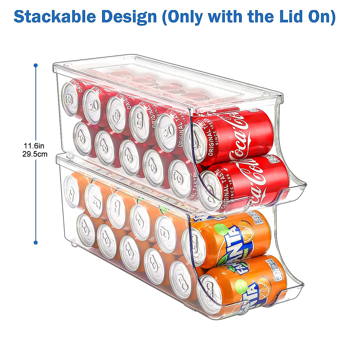 Puricon 2 Pack Skinny Can Drink Dispenser Organizer for Refrigerator Bundle with 2 Pack Soda Can Organizer Dispenser for Refrigerator