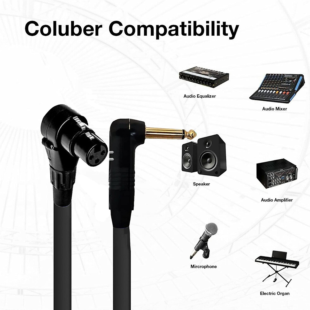 COLUBER CABLE Right Angle XLR Female to Right Angle 1/4" TS - 6 Feet - Black - Pro 3-Pin Microphone Connector for Powered Speakers, Audio Interface or Mixer for Live Performance & Recording
