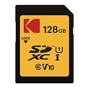 KODAK Premium Memory Card 128GB, 85MBs Read Speed, 25MBs Write Speed for Full HD Video and High-Resolution Pictures, Compatible with SDHC and SDXC Standards - EKMSD128GXC10K