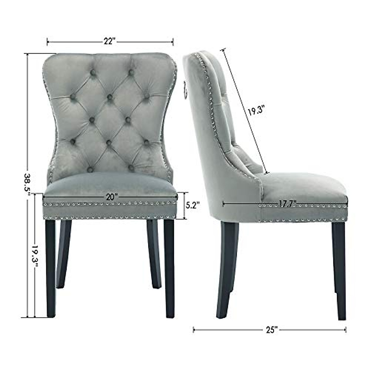 Guyou Upholstered Velvet Dining Chairs Set of 6, Dining Room Chairs Tufted Cushion Back Elegant Victoria Retro Accent Chairs with Solid Wood Legs for Living Room/Kitchen (Light Gray, with Ring)