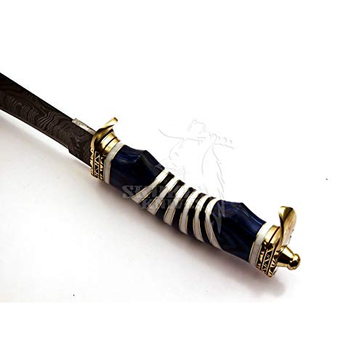 Skokie Knives Custom Hand Made Damascus Steel Hunting Bowie Knife Handle Camel Bone (Blue)