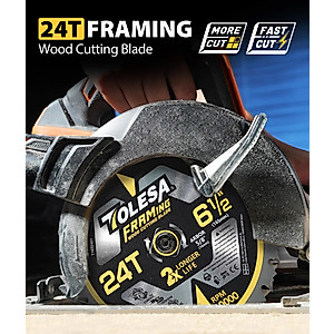 TOLESA 6 1/2 Circular Saw Blade 24 Teeth with 5/8" Arbor, ATB Carbide Teeth, Wood Cutting Framing Saw Blades for Miter Saw & Table Saw, Super Thin Kerf for Cutting Wood, Plywood, MDF, OSB (3 Pack)