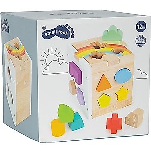 Wooden Rainbow Shape Sorter Cube – Sorting Toy with 13 Geometric Shapes & Removable Lid – Educational Game for Dexterity & Fine Motor Skills – Teaches Counting, Shapes and Colors – Ages 12+ Months