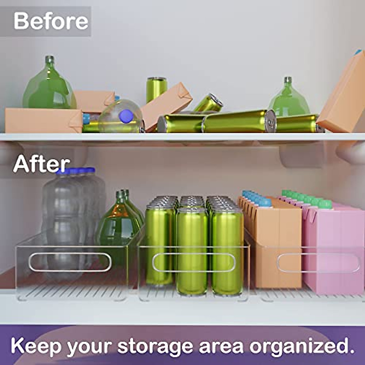 Bahoki Essentials Kitchen Pantry Bin - Clear Plastic Storage for Freezer and Refrigerator - Kitchen Organizer for Snack, Drink, Fruit and Vegetable - Multifunctional Stackable Home Bins
