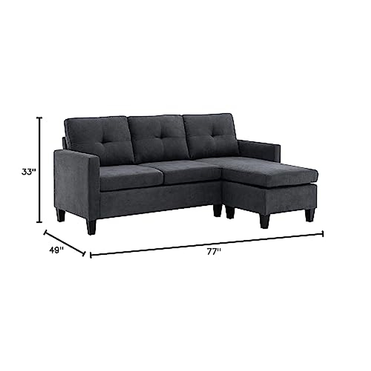 Devion Furniture Enzo Linen Sectional Sofa, Dark Gray